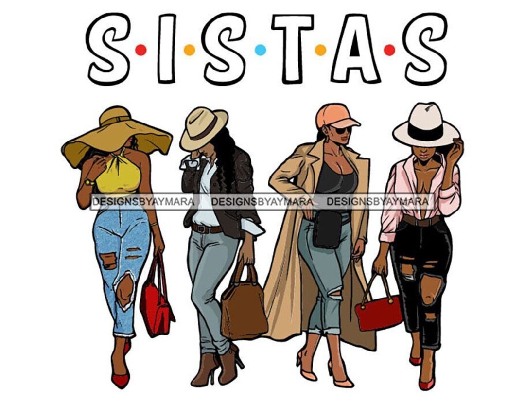 Sistas Black Women Torn Jeans Friends Hats Heels Tote Bag Purse ...