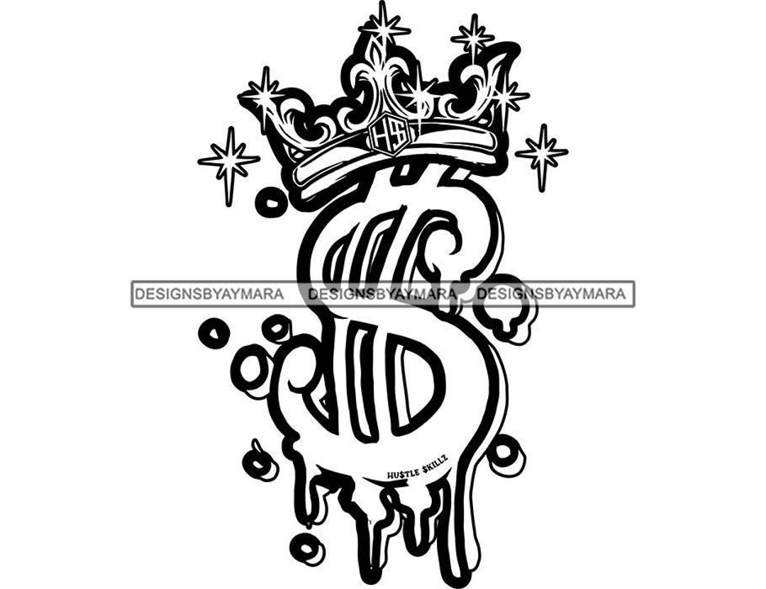 Currency Money Sign Crown Stars Dripping Dollar Sign Symbol Logo Emblem ...