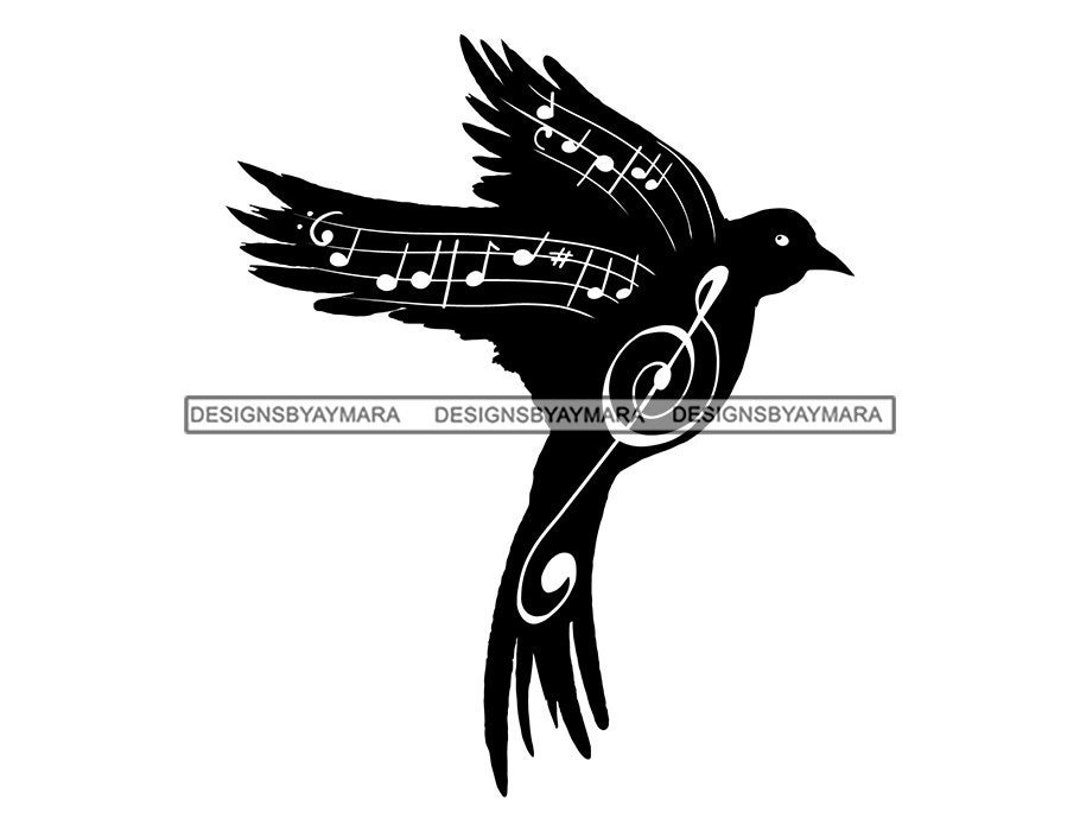 Buy Unique Art Black Bird With Music Notes Clef Note Treble Wings Beak ...