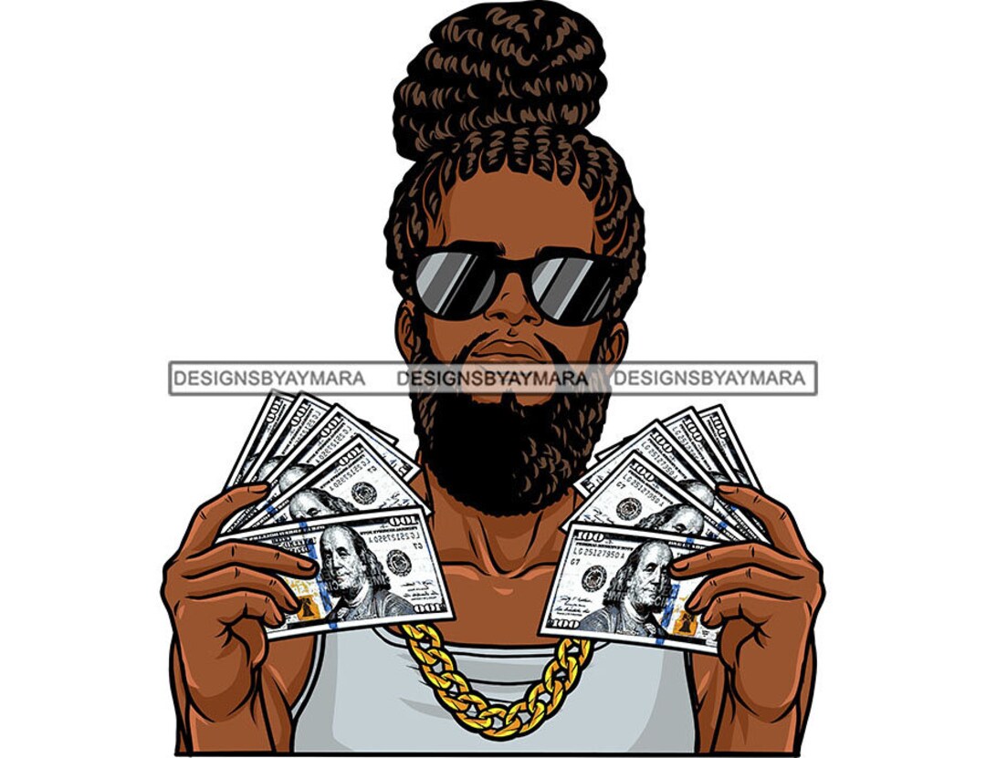 Hustler African Black Man Money Cash 100 Dollar Bill Sunglasses Grind ...