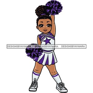 Cheerleader Melanin Girl Afro Puff Hair Cheer Leader Pompoms Purple ...