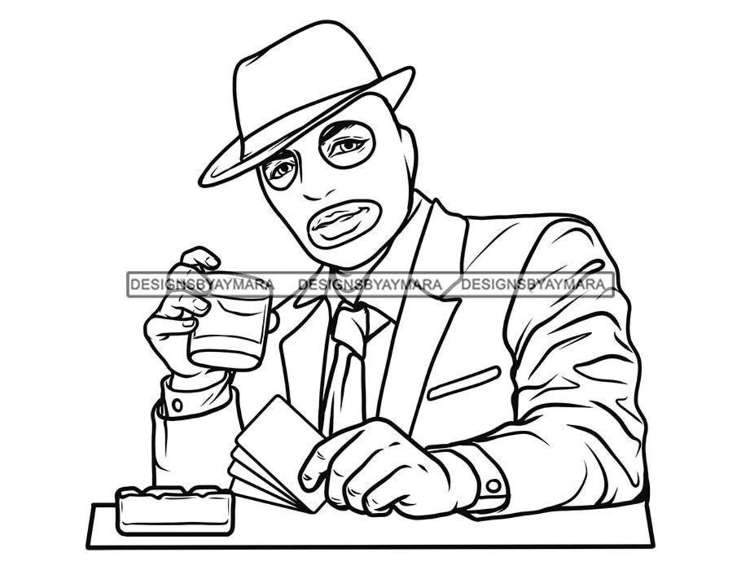 Gambler Man Ski Mask Playing Poker Casino Game Fedora Hat Tie Drinking ...