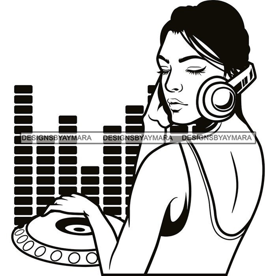 Woman Female Dj Disc Music Scratch Sounds Afro Hair Spinning Turntable ...