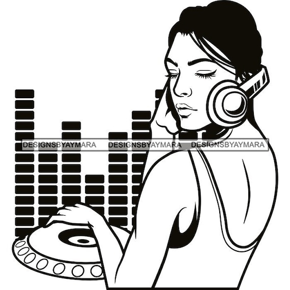 Woman Female Dj Disc Music Scratch Sounds Afro Hair Spinning - Etsy