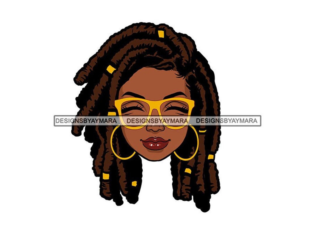 Black Woman Dread Locs Gold Loc Bands Gold Eyeglasses Hoop Earrings ...
