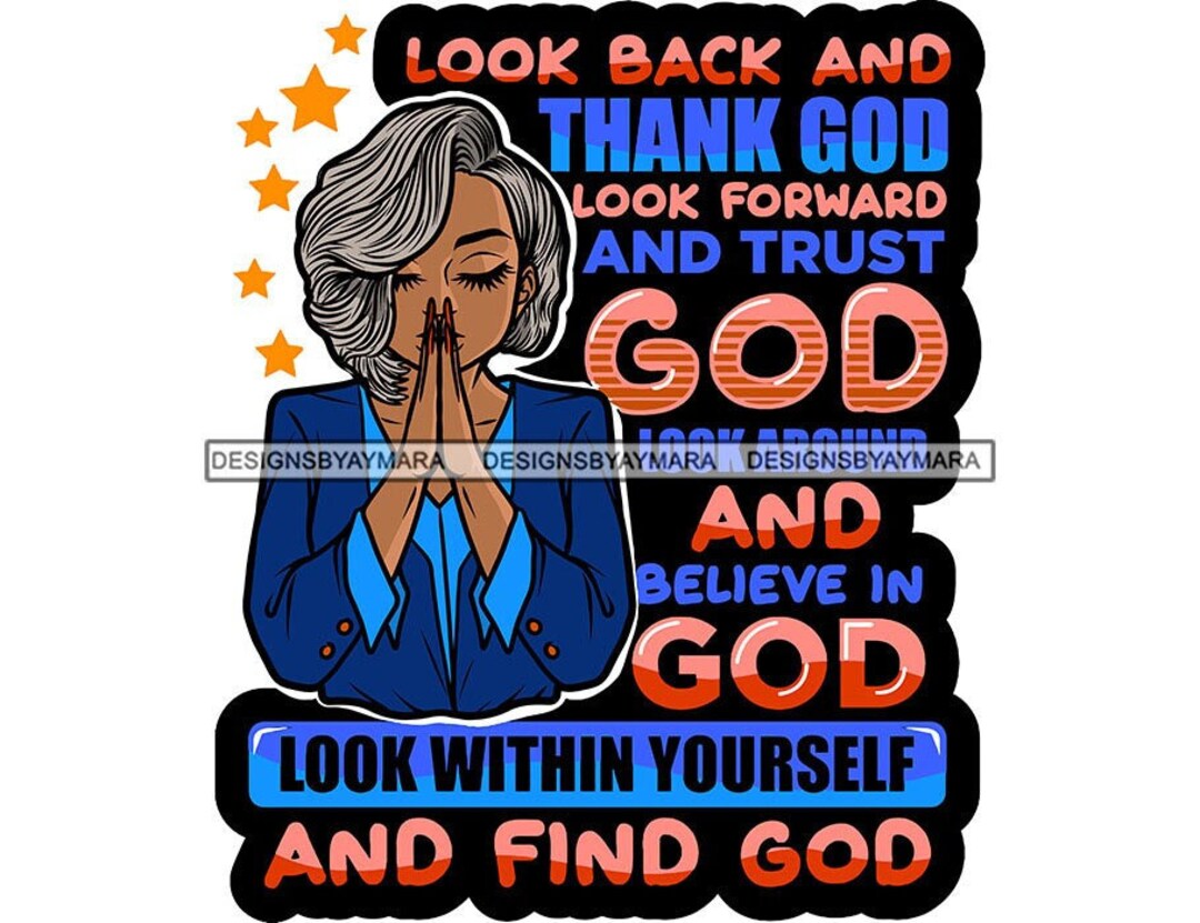 Look Back Thank God Trust God Believe God Phrase Gray Hair Woman Praying Gold Star Faith Plaque ...