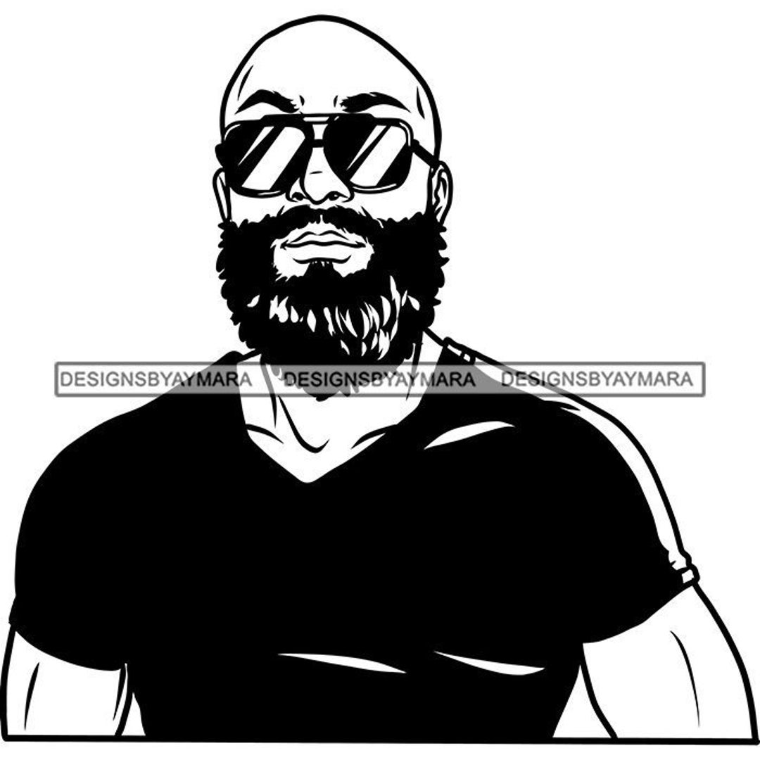Handsome Bald Strong Man Muscular Body Mix Ethnicity Bearded Beard ...
