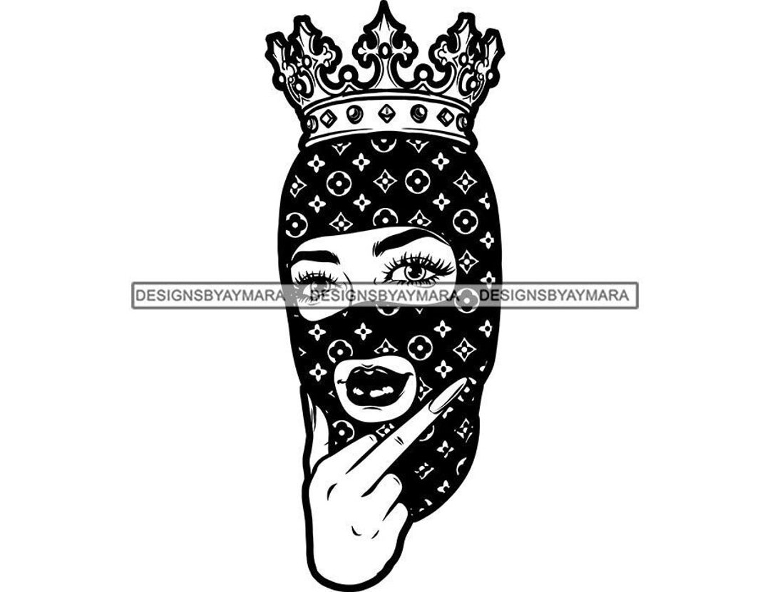 Queen Jeweled Crown Designer Ski Mask Hood Middle Finger Hand Arched ...