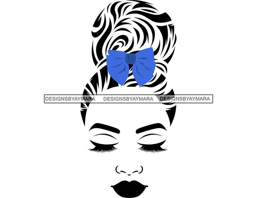 Woman Updo Hairdo Blue Bow Black White Transparent Face Head Eyes ...