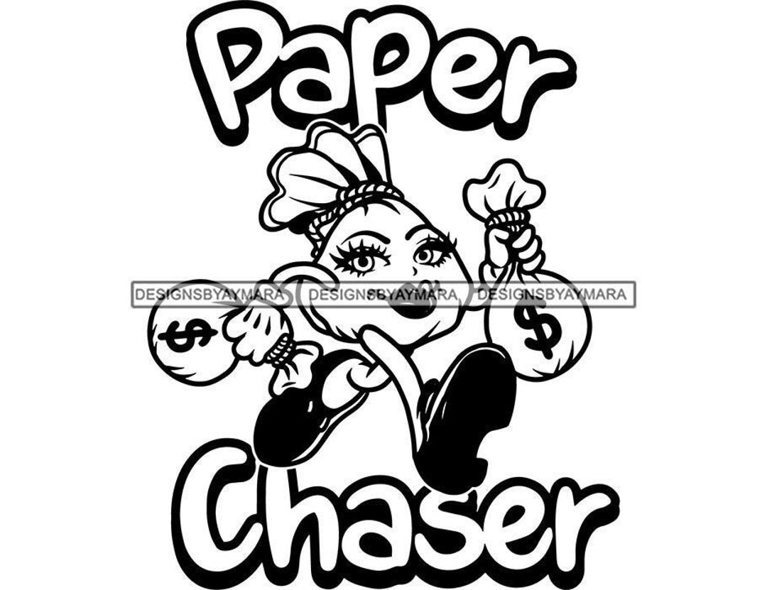 Paper Chaser Female Bank Bag Character Heels Two Money Bags Cash Long ...