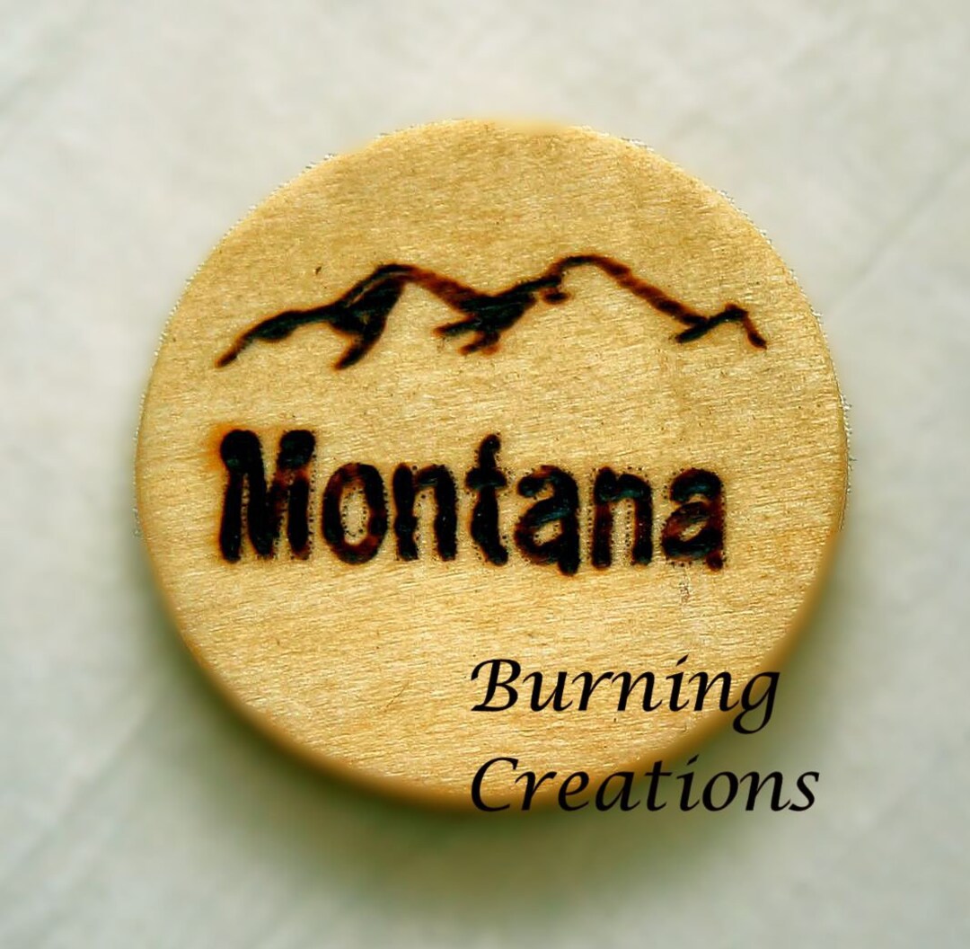 Montana Mountains Magnet, Pyrography, Wood Burned, Wooden Magnet ...