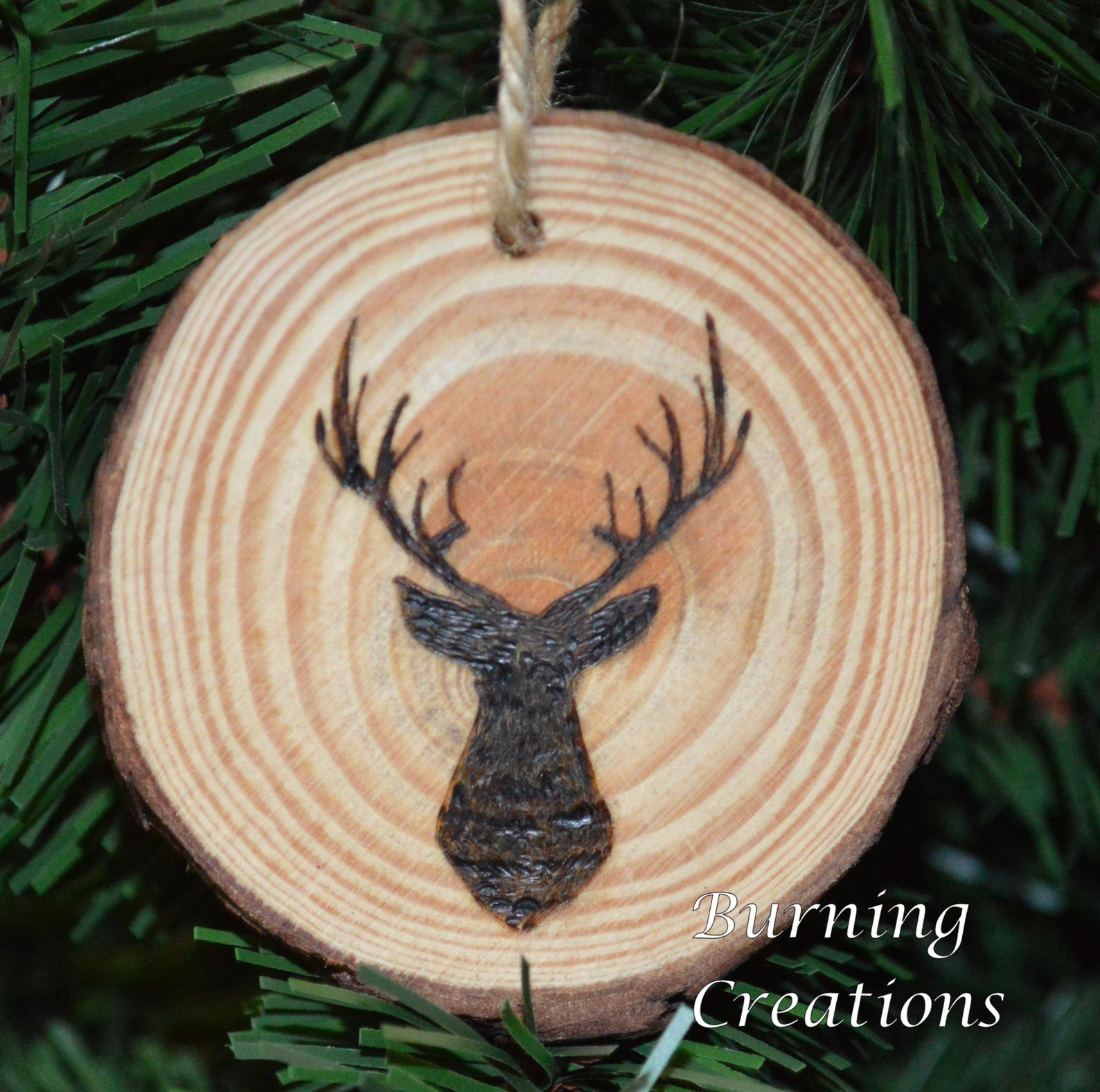 Deer Antlers Ornament, Pine Ornament, Pyrography, Wood Burned, Pine ...