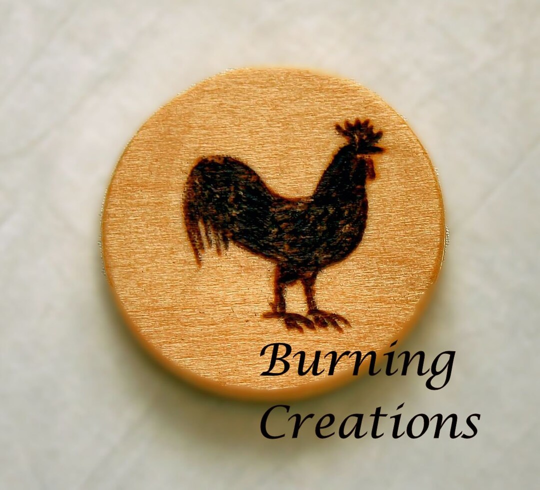 Rooster Magnet, Pyrography, Wood Burned, Wooden Magnet, Magnet, Gift ...