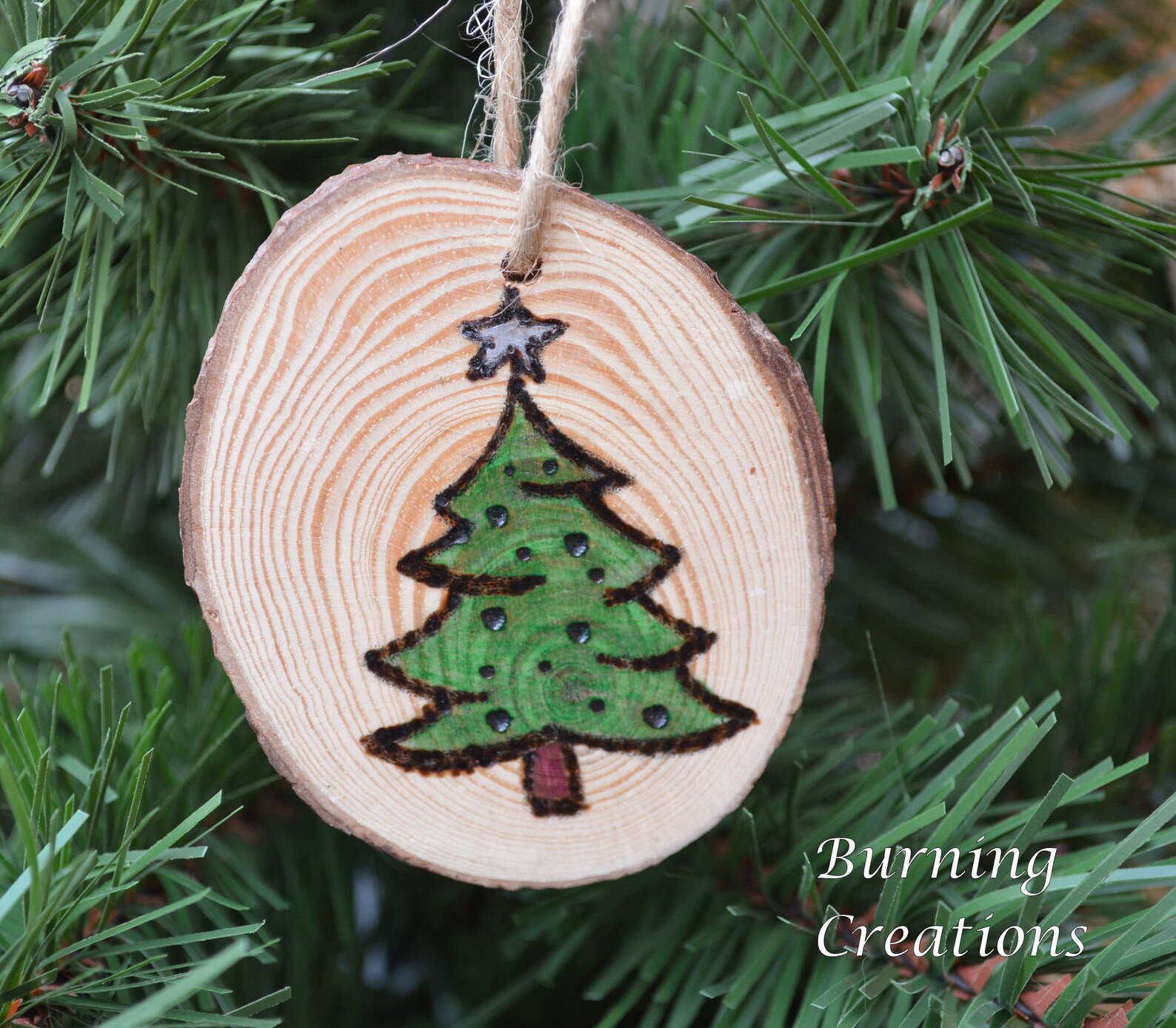Christmas Tree Ornament, Pine Ornament, Pyrography, Wood Burned, Pine ...
