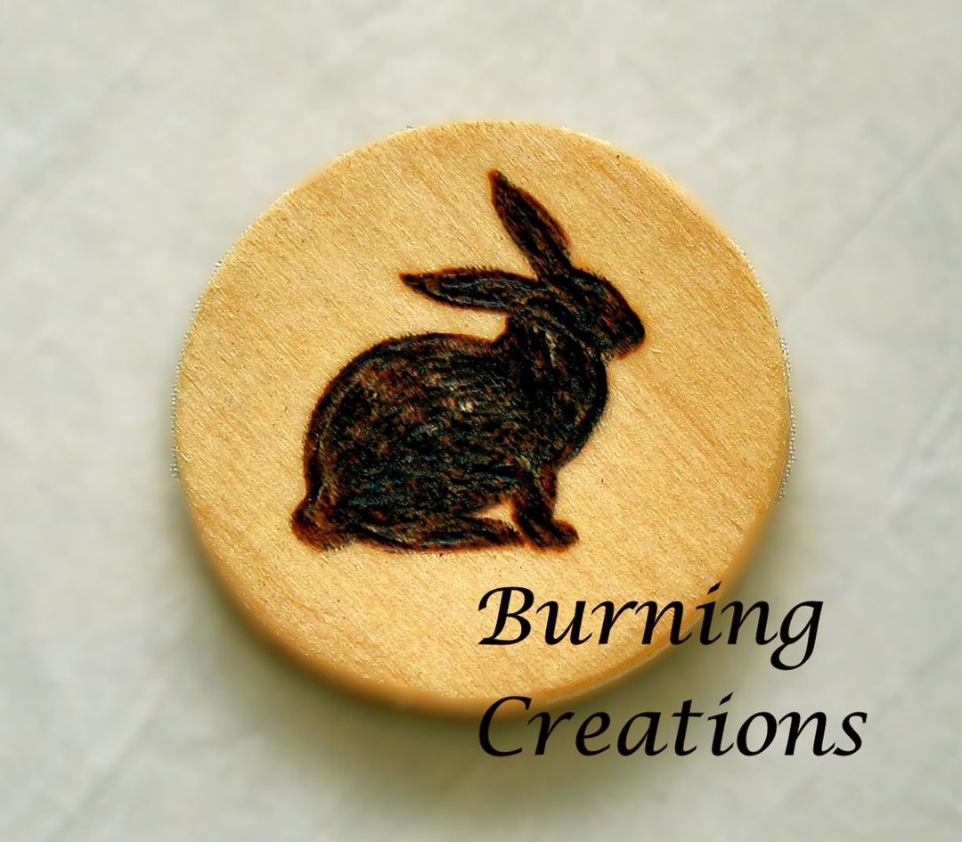 Rabbit Magnet, Pyrography, Wood Burned, Wooden Magnet, Magnet, Gift ...