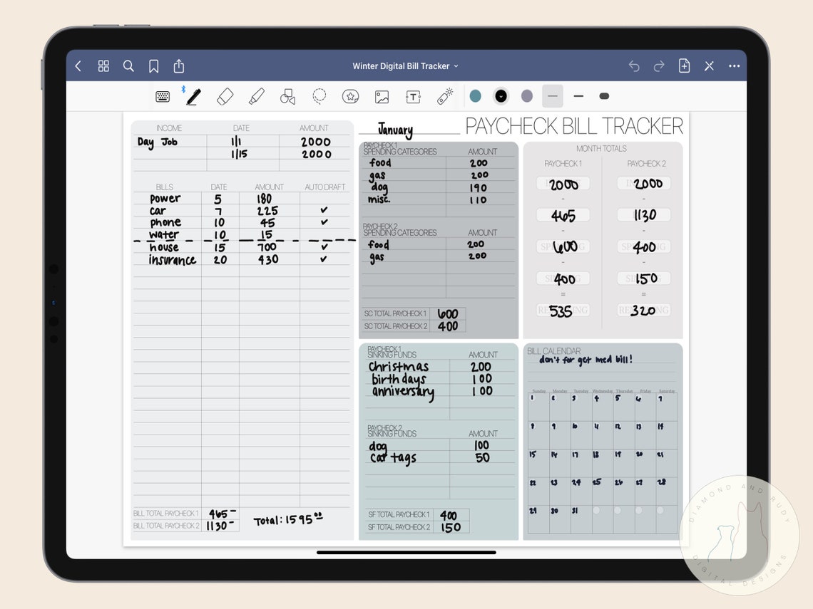 Digital Budget Tracker, Bill Tracker Worksheet, Digital Tracker ...