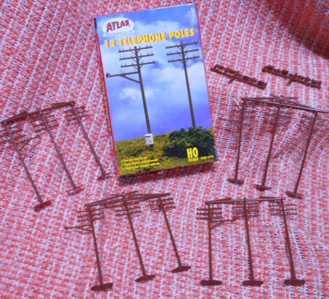 HO Scale: 12 Atlas Telephone Poles (new in Box) for Model Railroad ...