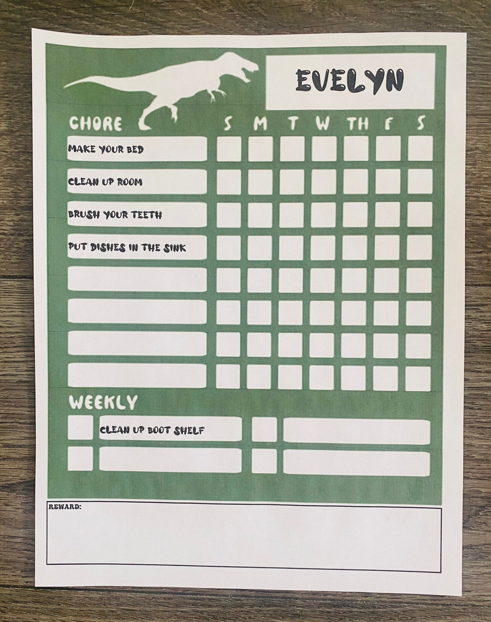 Printable Kid's Chore Chart, Dinosaur, Child Responsibility Chart ...