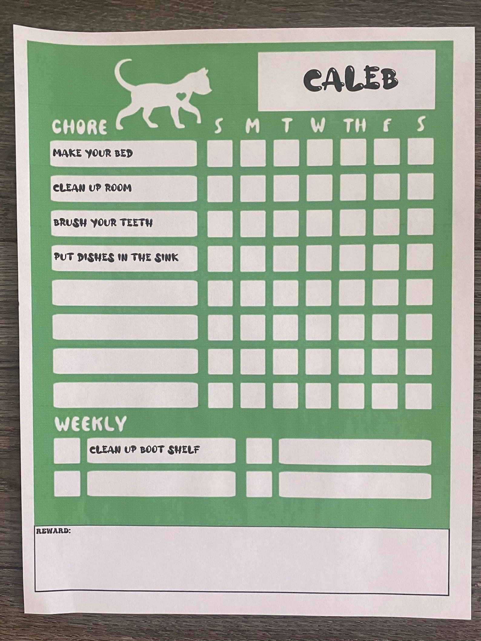 Printable Kid's Chore Chart Cat Child Responsibility - Etsy