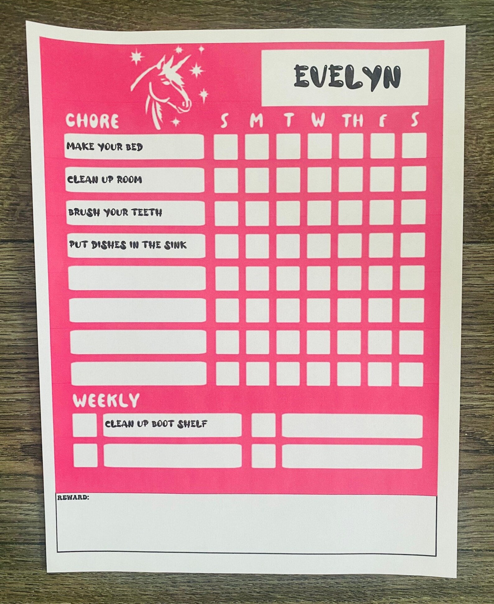 Printable Kid's Chore Chart, Unicorn, Child Responsibility Chart ...