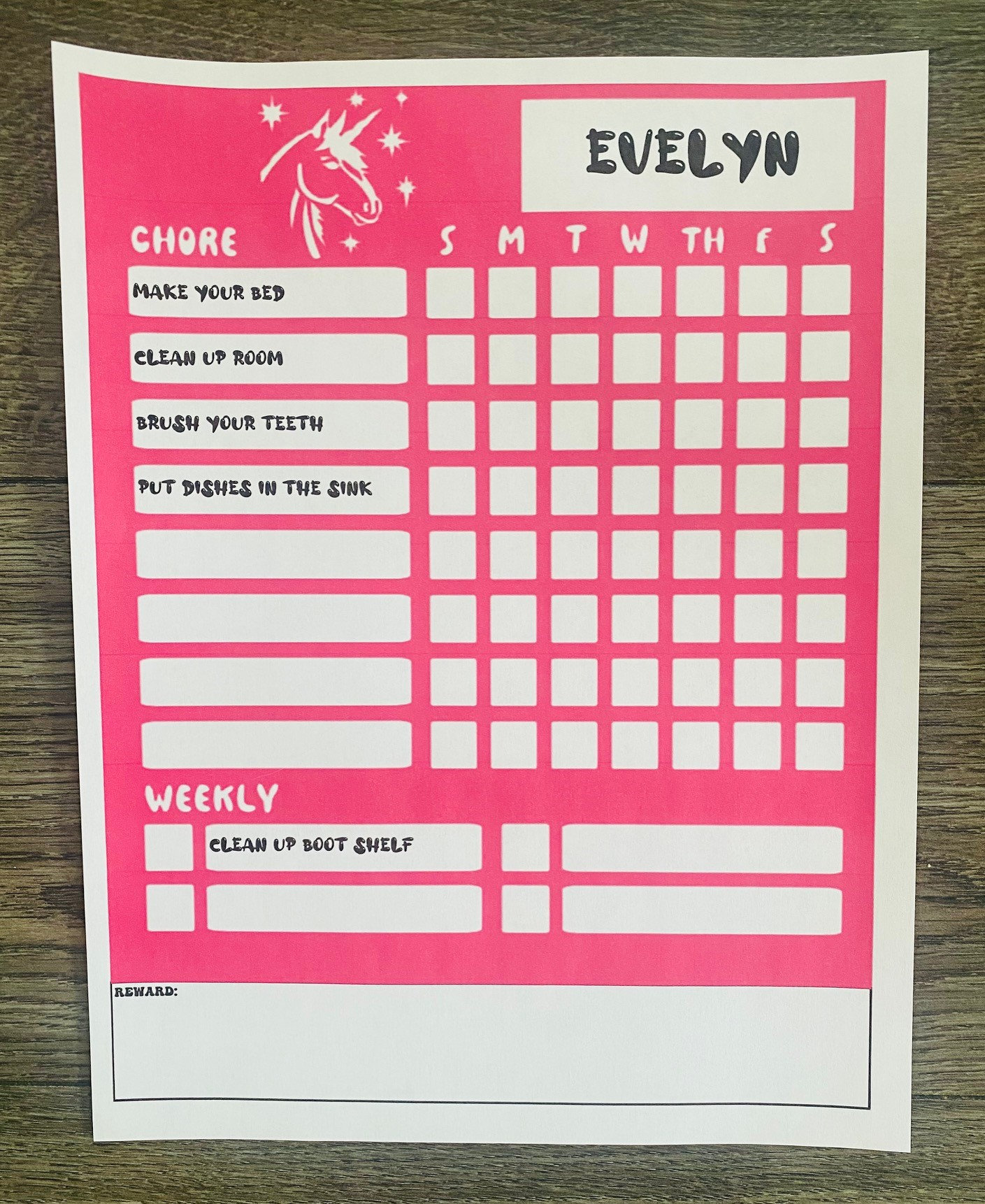 Printable Kid's Chore Chart, Unicorn, Child Responsibility Chart ...