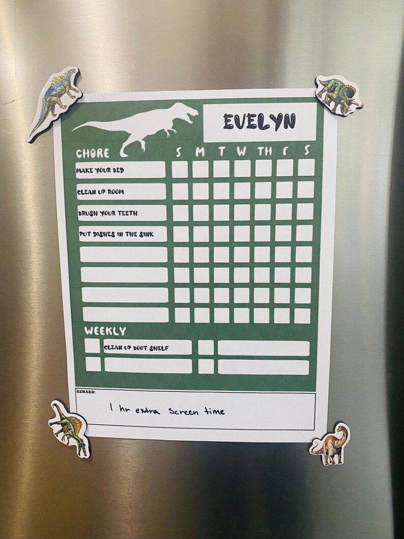 Printable Kid's Chore Chart, Dinosaur, Child Responsibility Chart ...