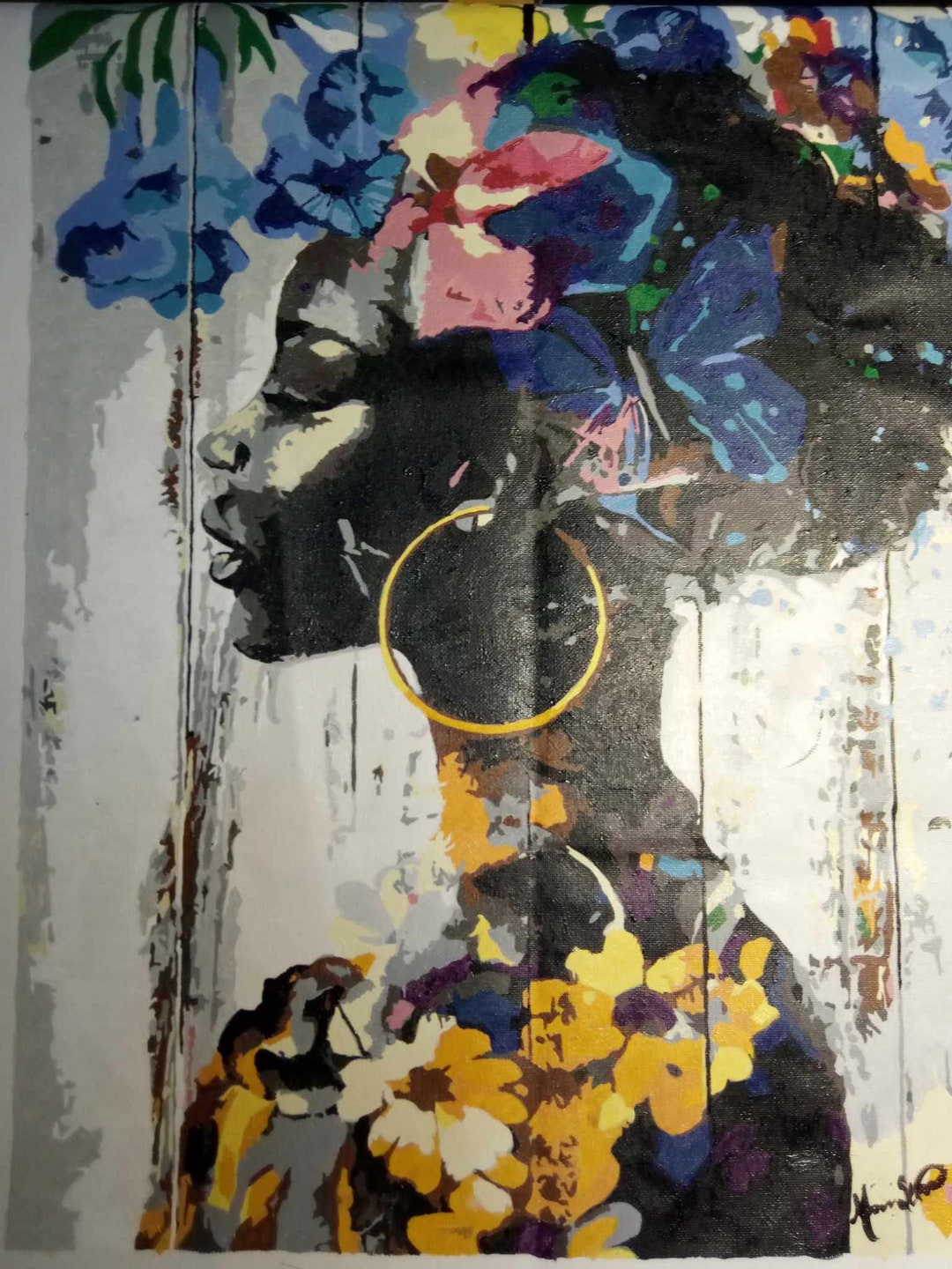 Black Woman With Yellow Flowers Completed Pbn - Etsy