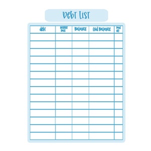 Digital Download of Debt List Budgeting Sticker for Debt Snowball ...