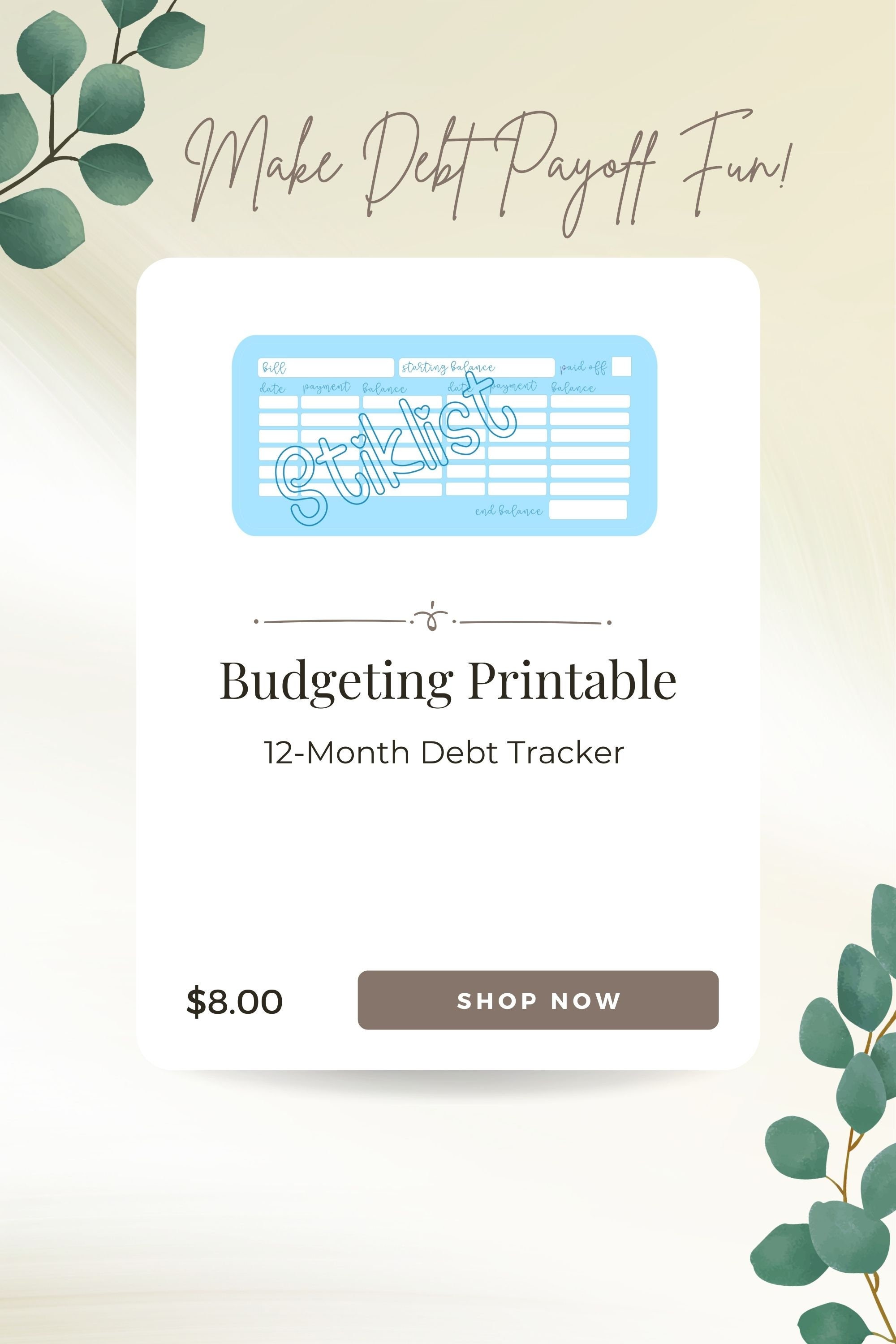 Debt Tracker Debt Payoff 12-month Digital Download Printable for Budget ...