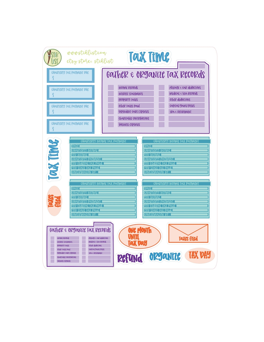 Tax Organization Stickers for Planner, Journal, Budget Planner, or Life ...