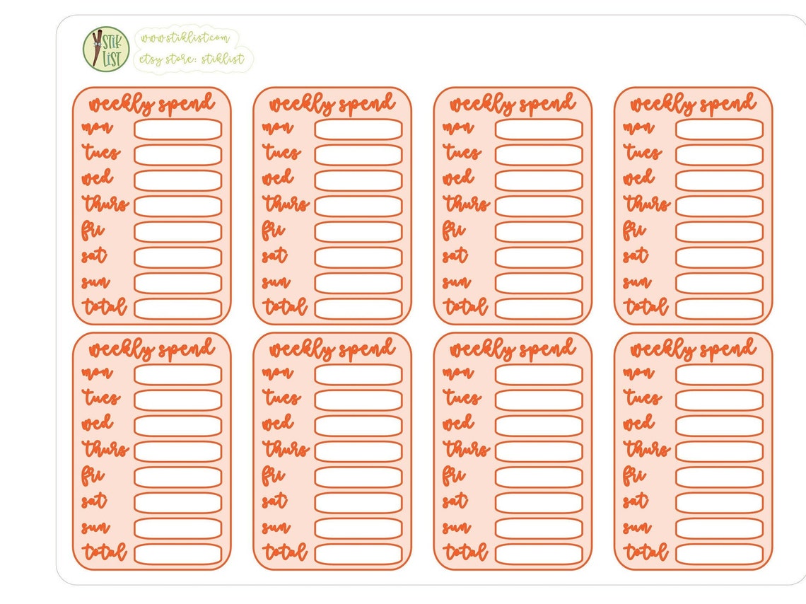 Weekly Spend Tracker Sticker / Budget Stickers / Budget Trackers ...
