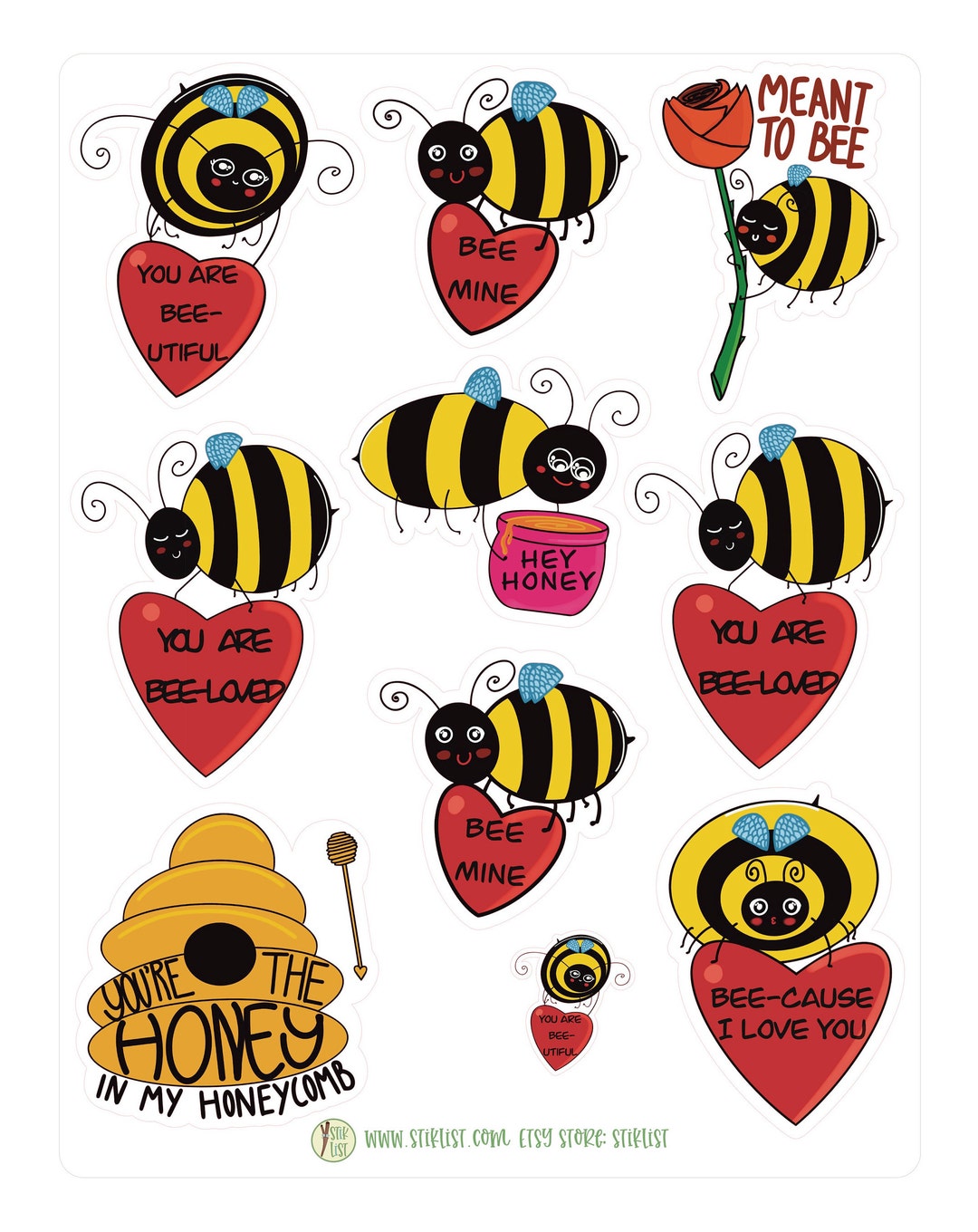 Bee Valentine's Day Stickers - Love & Heart Decorations - Etsy