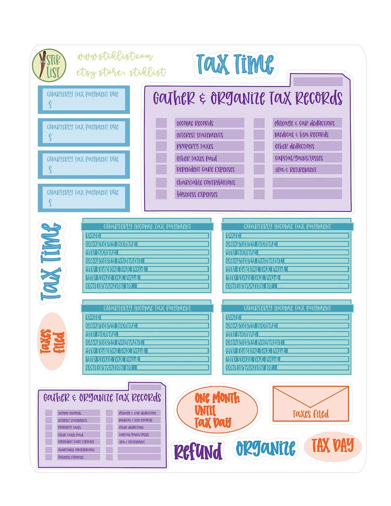 Tax Organization Stickers for Planner, Journal, Budget Planner, or Life ...