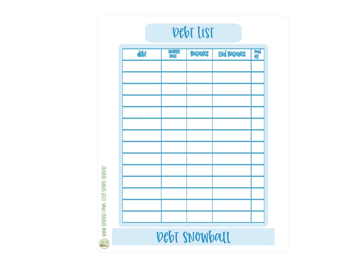 Debt List Budgeting Sticker for Debt Snowball or Other Debt | Etsy