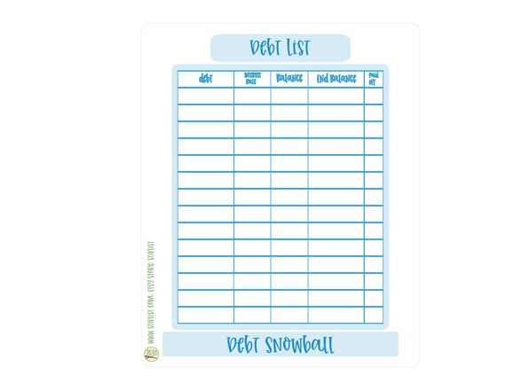Debt List Budgeting Sticker for Debt Snowball or Other Debt | Etsy