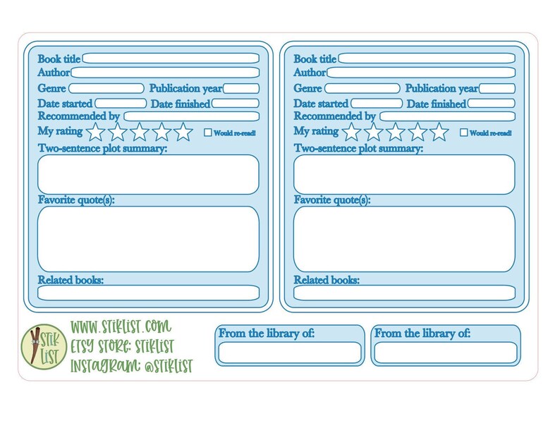 Reading Log / Summary Stickers for Planners and Journals (you Receive ...