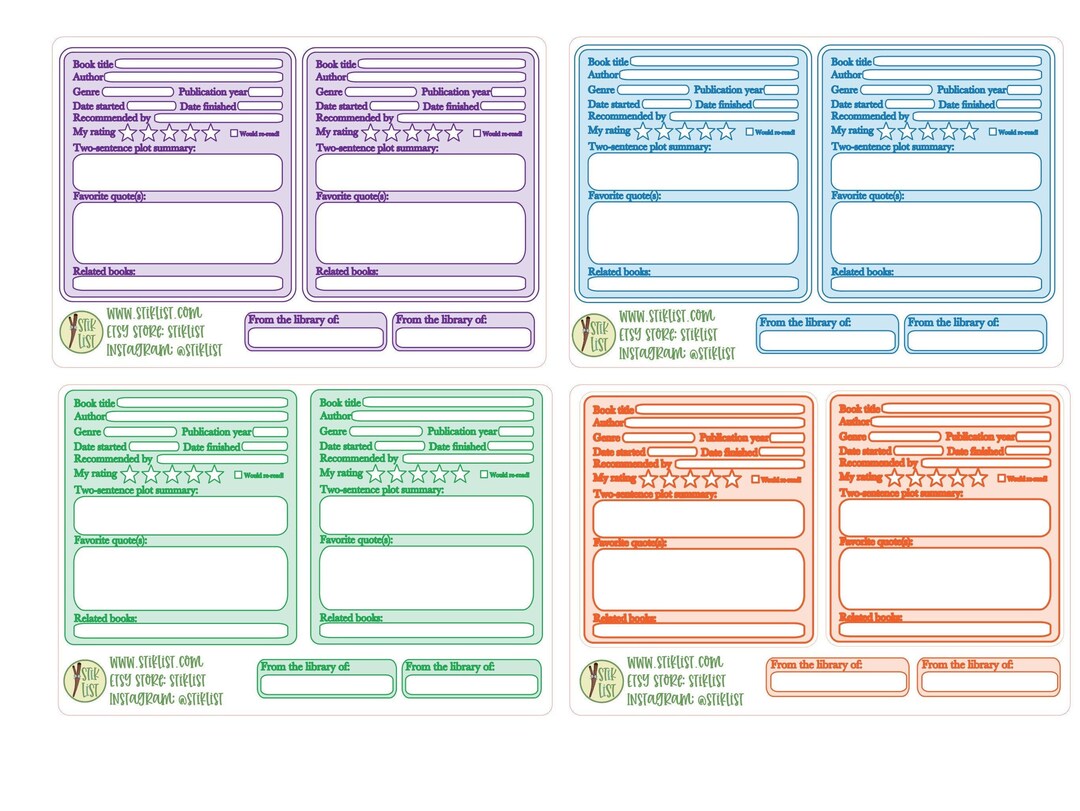 Reading Log / Summary Stickers for Planners and Journals (you Receive ...