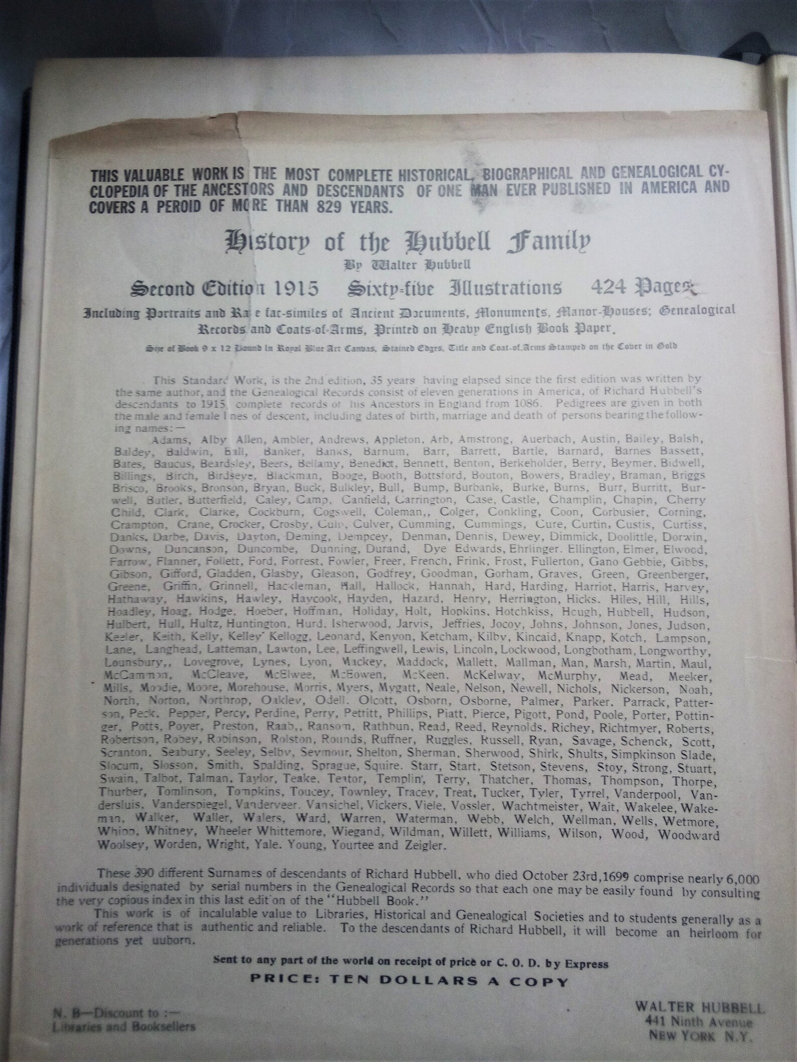 Rare Book History of Hubbell Family 1915 With Notarized Addition by ...