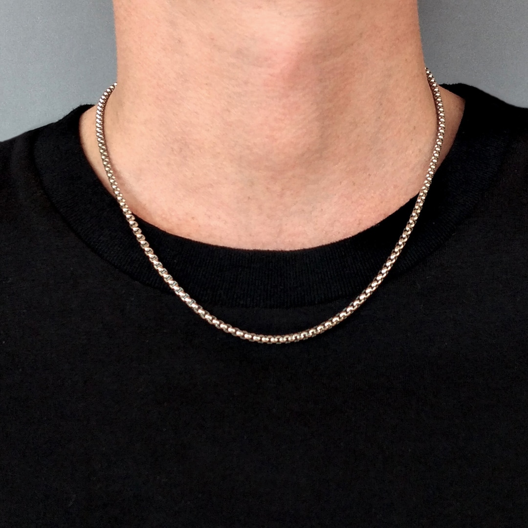Mens Box Chain Silver Box Necklace, 3mm Box Chain for Men, Silver Box ...