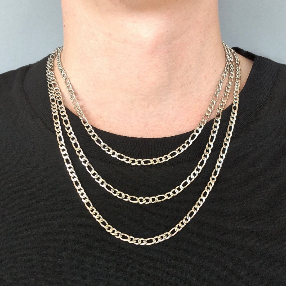 Silver Figaro Chain - Mens Figaro Link Chain Necklace, 4mm Figaro Chain ...
