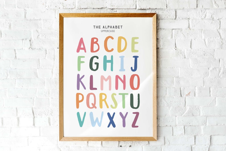 Colorful ABC Alphabet Uppercase Wall Art, Educational Prints, Classroom ...