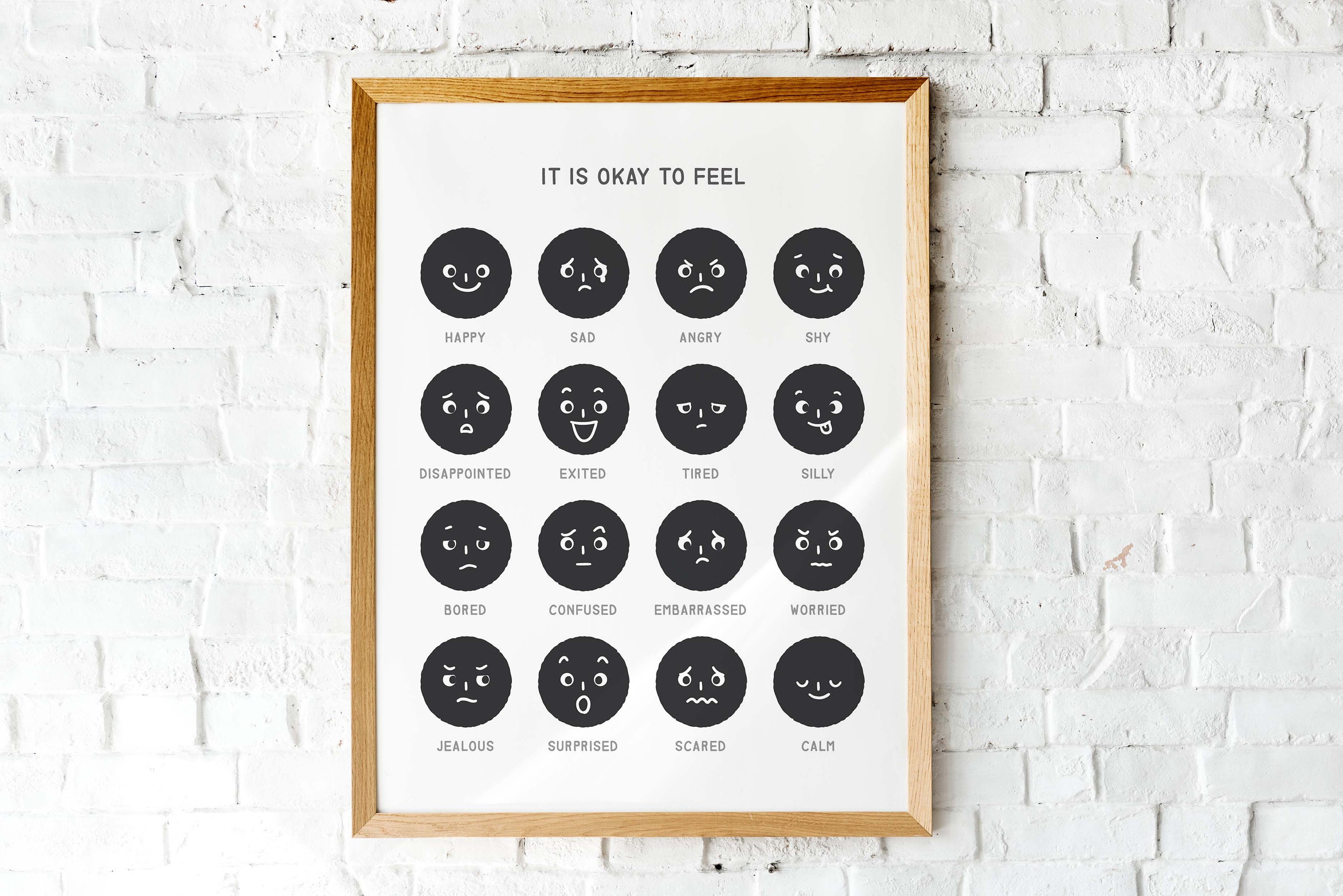 Black and White Feelings Chart Poster, Emotions Poster Printable, Kids ...