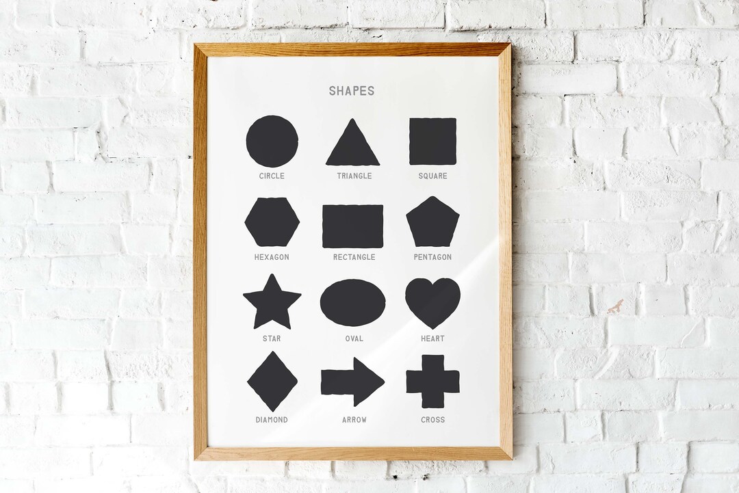 Black and White Shapes Wall Art, Learn Geometric Shapes, Educational ...