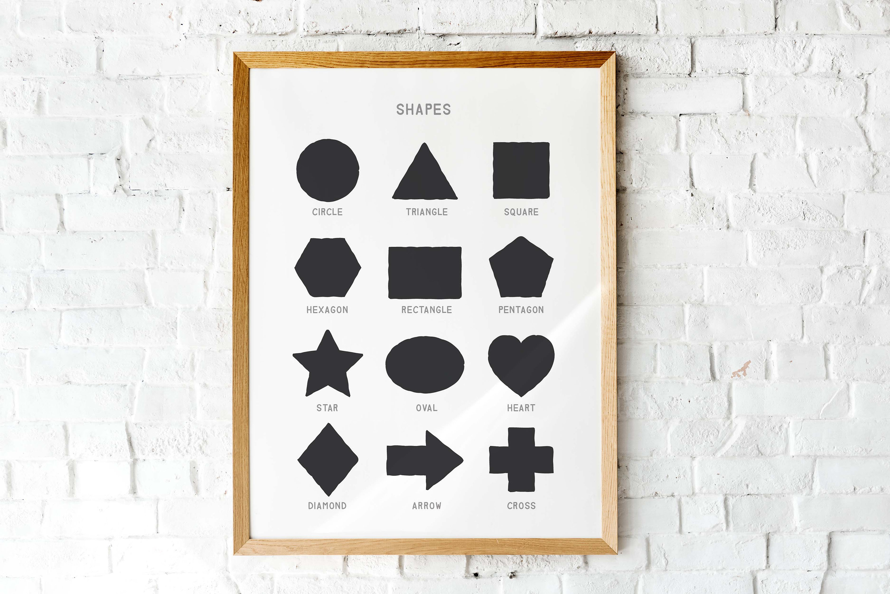 Black and White Shapes Wall Art, Learn Geometric Shapes, Educational ...