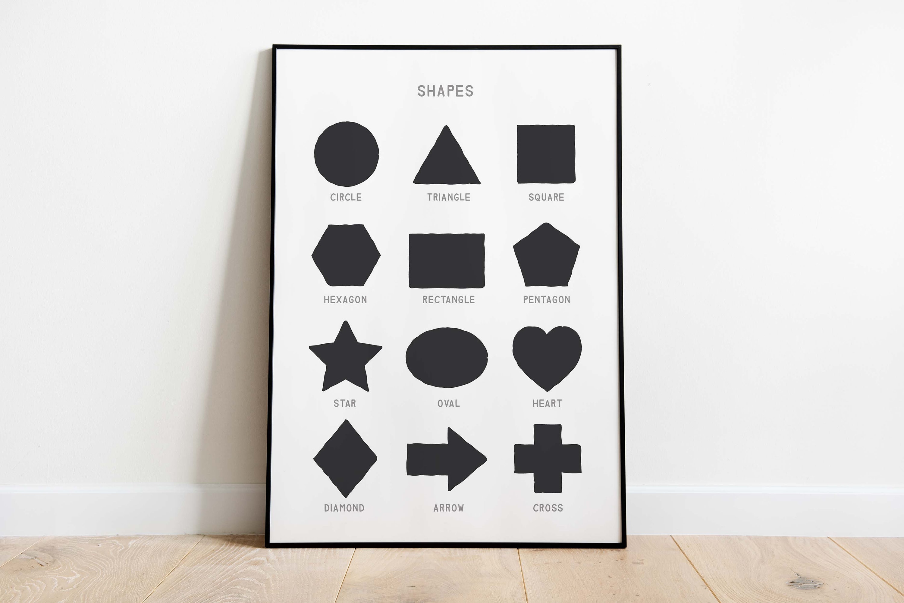 Black and White Shapes Wall Art, Learn Geometric Shapes, Educational ...