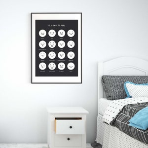 Black and White Feelings Chart Poster, Emotions Poster Printable, Kids ...