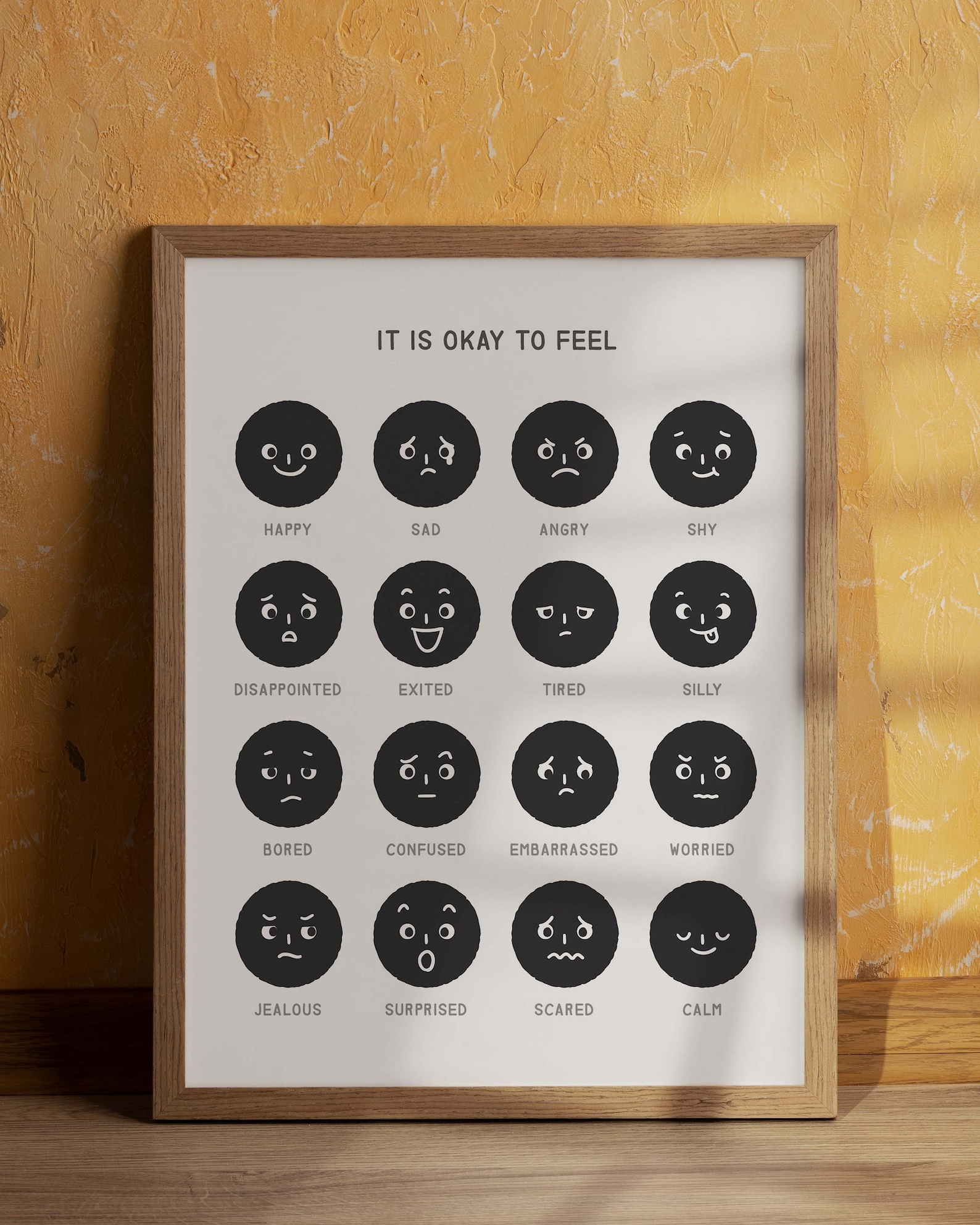 Black and White Feelings Chart Poster, Emotions Poster Printable, Kids ...