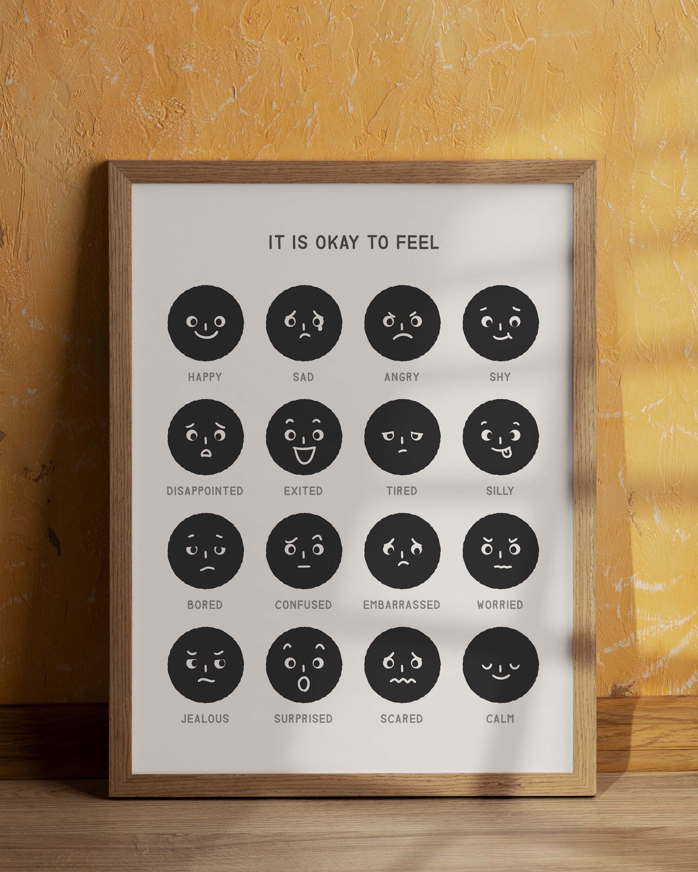 Black and White Feelings Chart Poster, Emotions Poster Printable, Kids ...