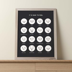 Black and White Feelings Chart Poster, Emotions Poster Printable, Kids ...
