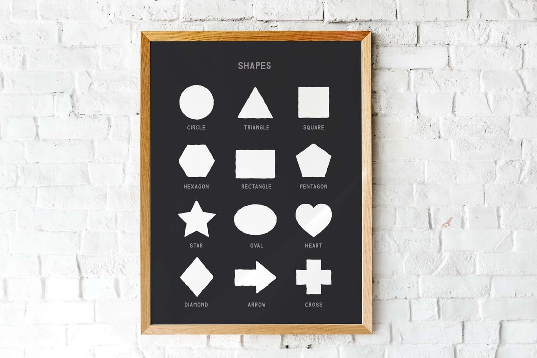 Black and White Shapes Wall Art, Learn Geometric Shapes, Educational ...